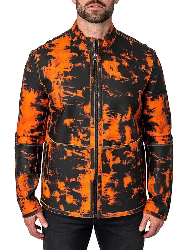 MACEOO Leather Lab Jacket - Orange | Editorialist
