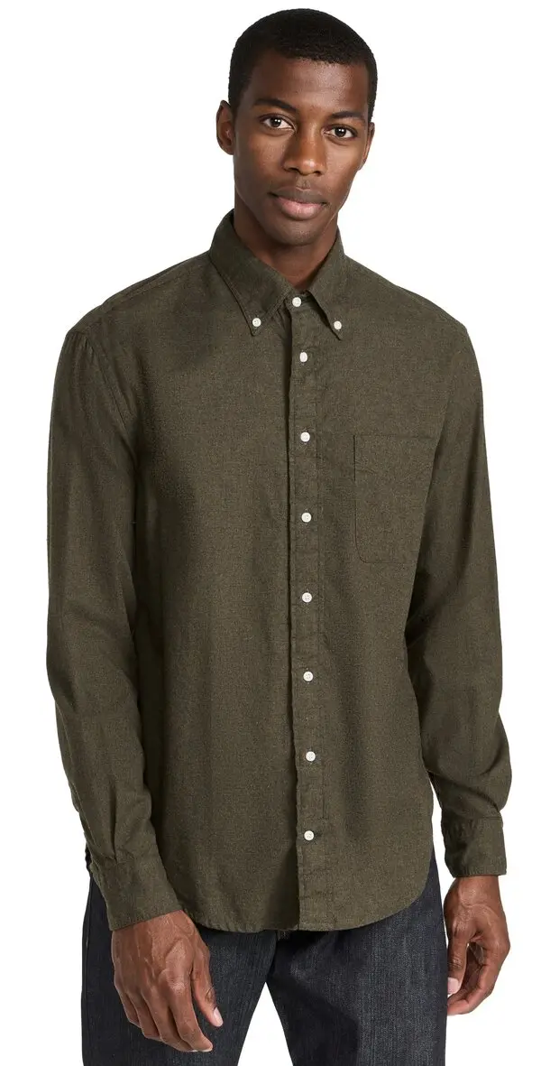 Gitman Bros Classic Cotton Flannel Shirt - Olive