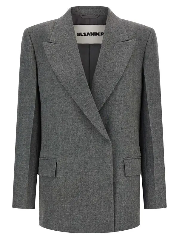 JIL SANDER Double-breasted Wool Blazer - Gray