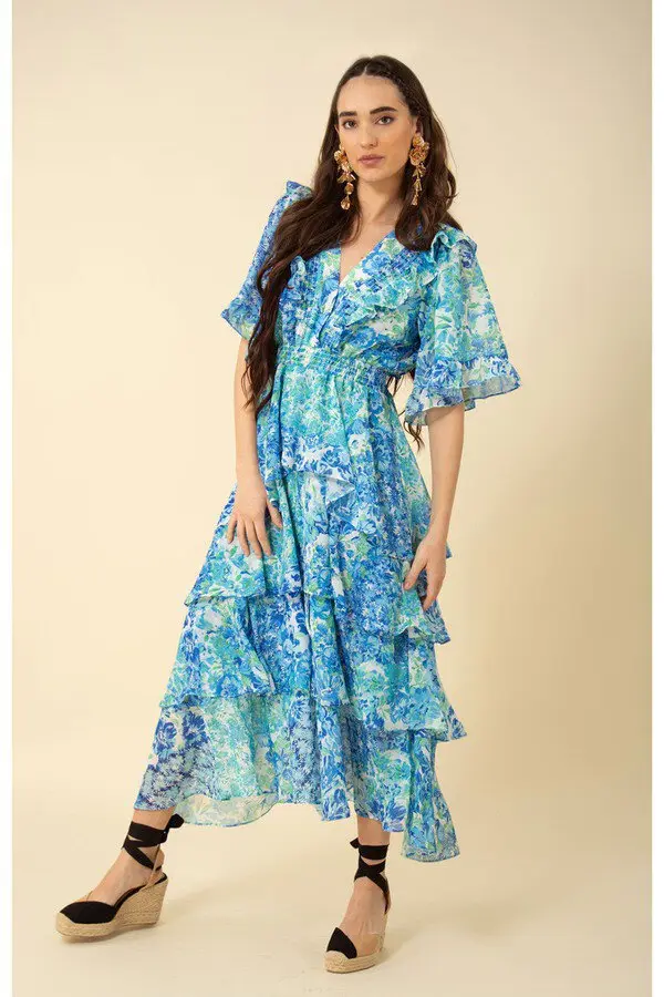 Hale Bob Peyton Tiered Dress - Blue