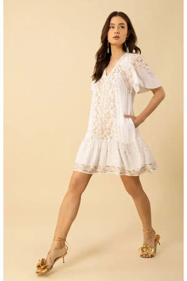 crinkle gauze embroidered mini dress Beige Gauze Embroidery Smocking Tiered Gradient Dress – PinkBlush