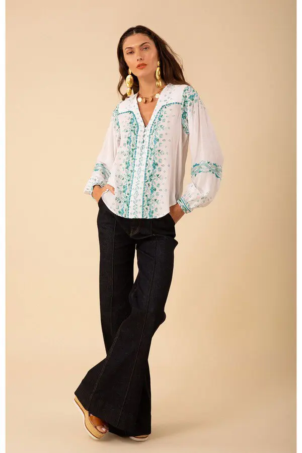 Hale Bob Cora Embroidered Top - Blue