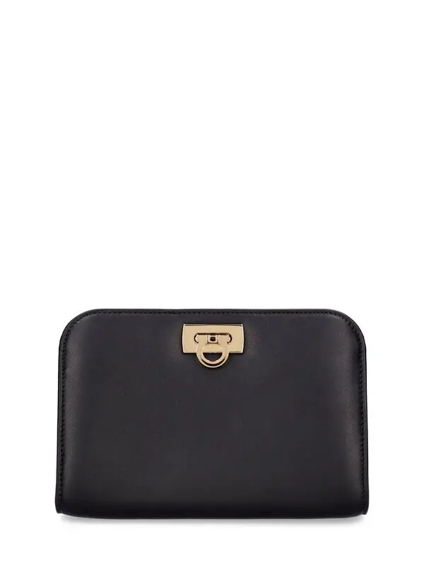 Ferragamo Mini Diana Leather Clutch - Black | Editorialist