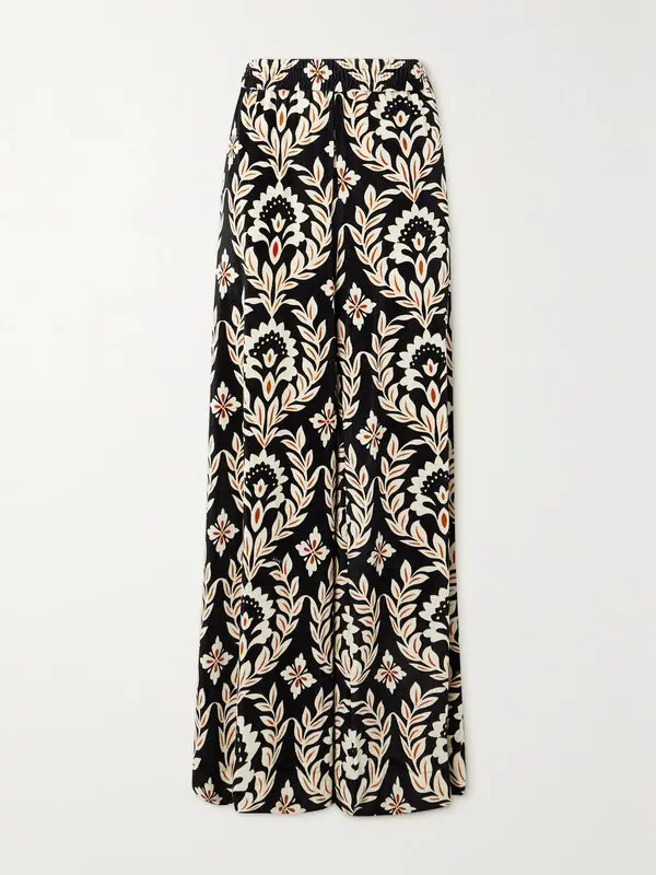 La DoubleJ Printed Stretch-velvet Wide-leg Trousers