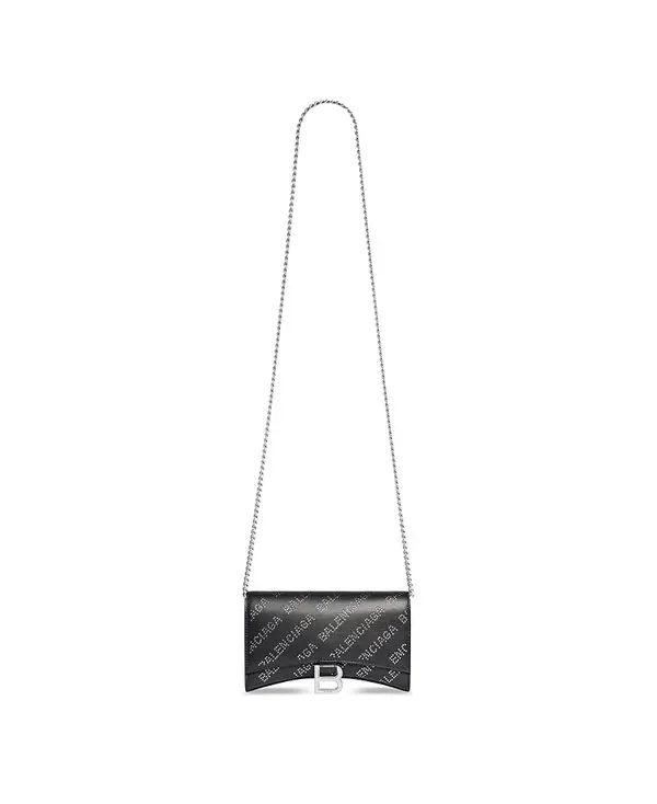 Balenciaga Hourglass Wallet On Chain With Rhinestones - Black