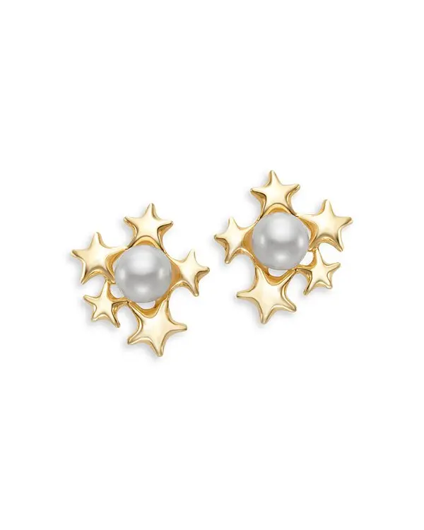 Bloomingdale'S Cultured Pearl And 14k Yellow Gold Star Earrings