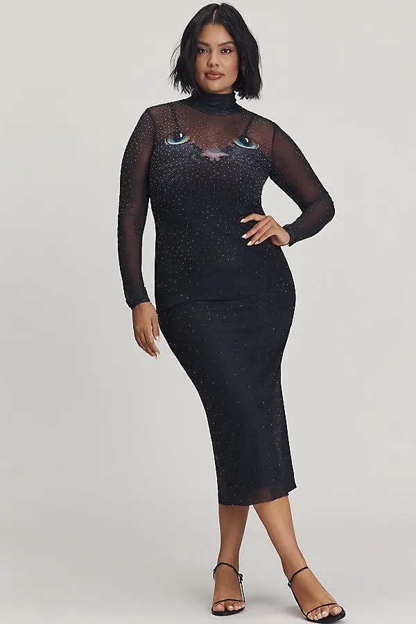 AFRM Printed Midi Dress - Black Cat