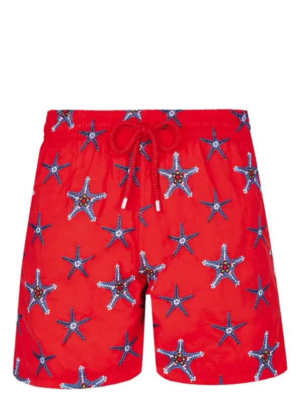 Vilebrequin Mistral Starfish Dance-embroidered Swim Shorts - Orange