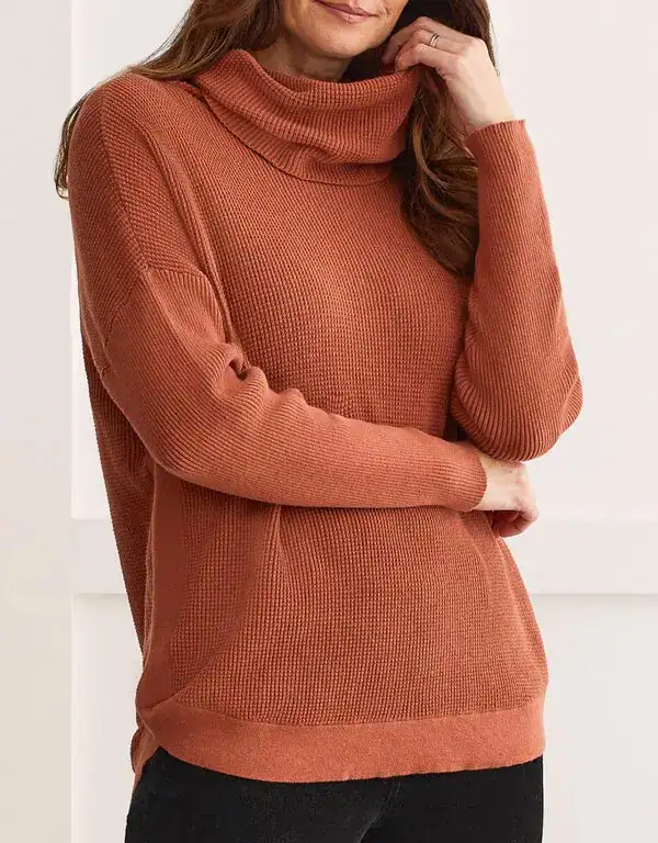 Buy Tribal Cotton Cowl Neck Sweater In Copper - Multi At 37% Off ...