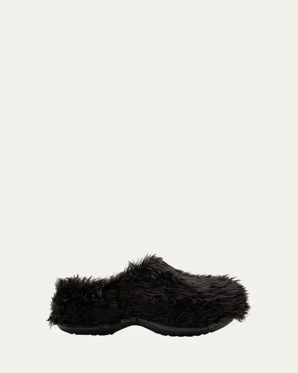 Balenciaga X Crocs™ Faux Fur Mules - Black | Editorialist