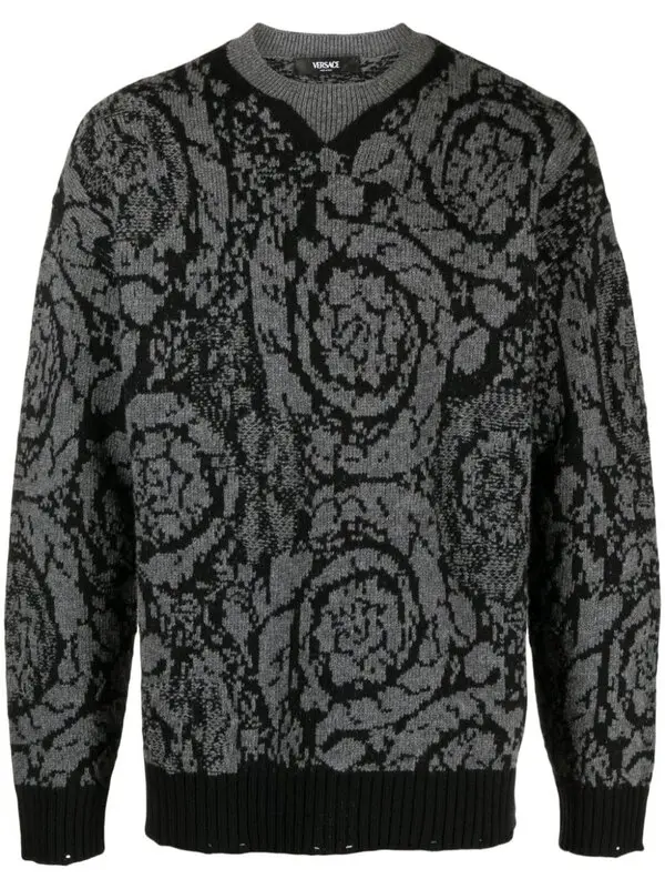 Versace Barocco-intarsia Wool Jumper - Grey