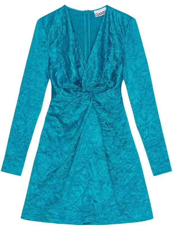 GANNI Crinkled Satin Mini Dress