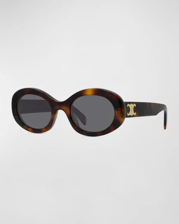 Celine Triomphe Logo Oval Sunglasses - Havana/smoke