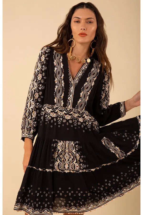 Hale Bob Emery Embroidered Dress - Black