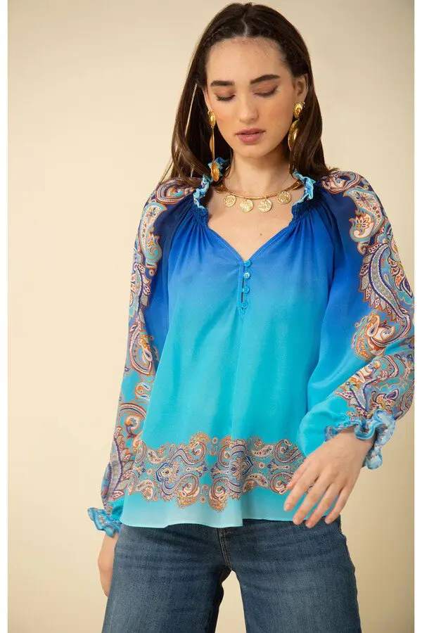 Hale Bob Everleigh Silk Top - Blue