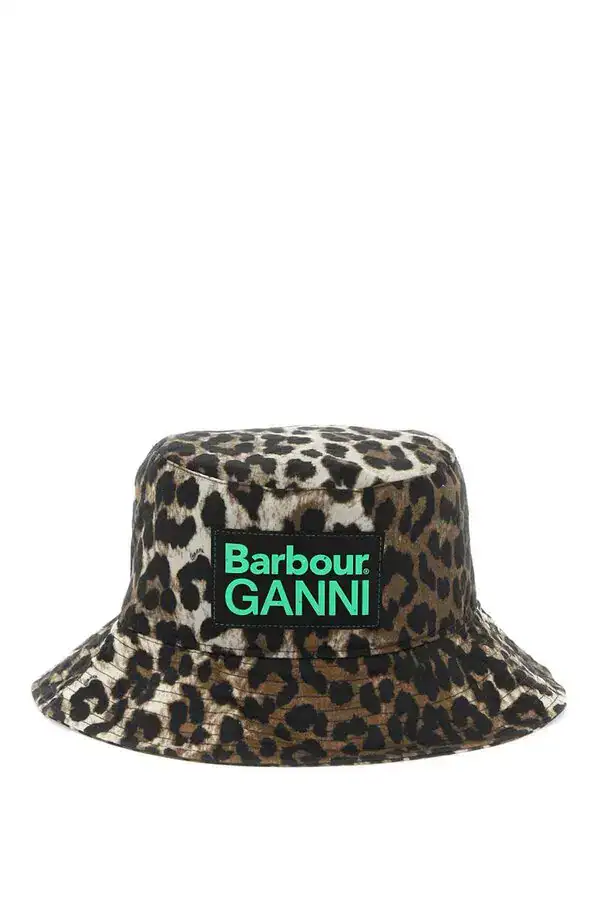Barbour X Ganni Waxed Leopard Bucket Hat In Brown 41% Off