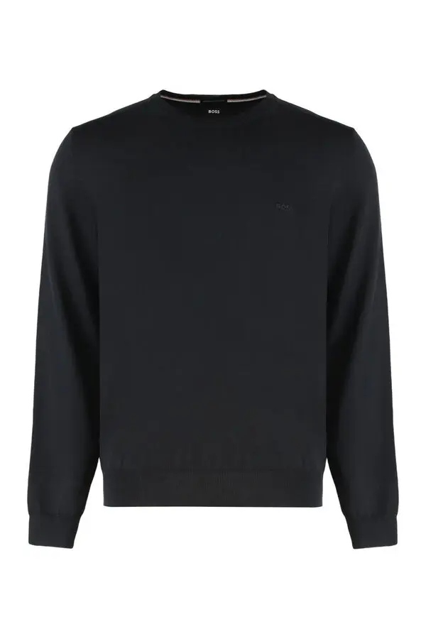 Hugo Boss Virgin Wool Crew-neck Sweater - Black