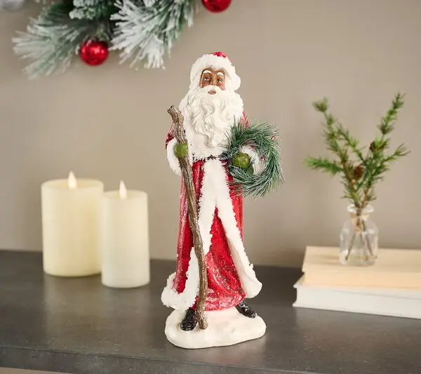 VALERIE PARR HILL 15' Santa With Wreath And Walking Stick Valerie