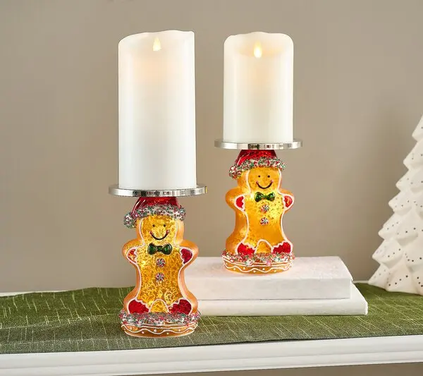 VALERIE PARR HILL S/2 Lit Mercury Glass Gingerbread Pedestals Valerie