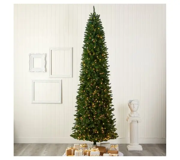 NEARLY NATURAL 10' Slim Green Mountain Faux Chr Istmas Tree