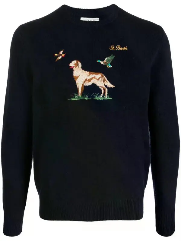 MC2 SAINT BARTH Embroidered Wool-cashmere Jumper - 09779e Sb Country Dog61 Emb