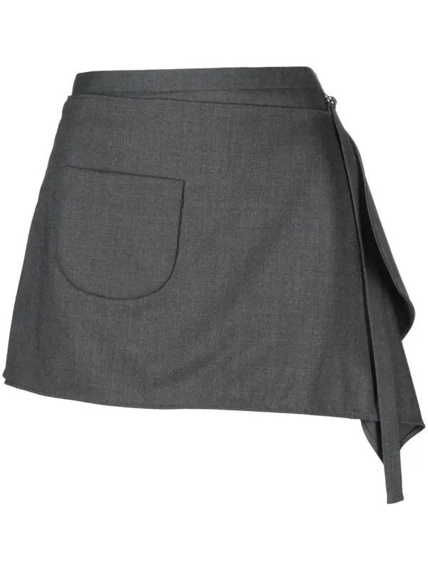 COURREGES Draped Virgin Wool-blend Mini Skirt - Grey