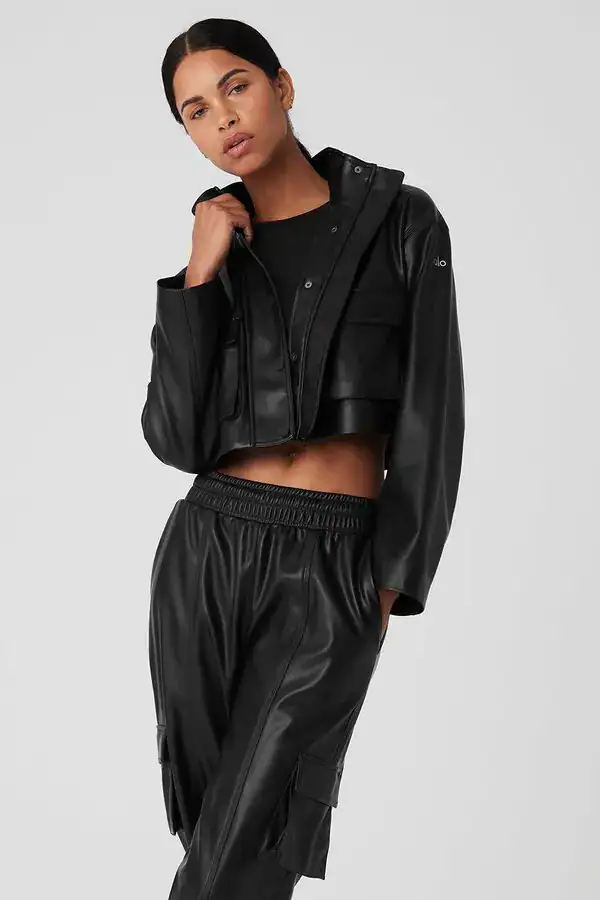 alo Faux Leather Power Hour ジャケット Alo Yoga Faux Leather Power Hour Jacket In Black - 20% Off