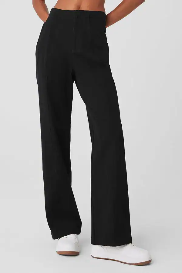 alo ブラック ワイドパンツ S Domain Rib Knit Sweatpant - Black | ALO
