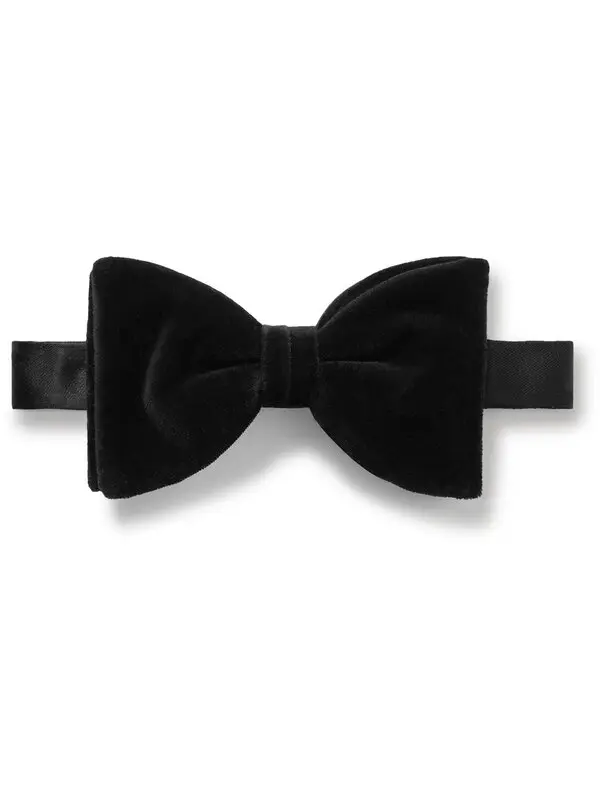 Mr P. Pre-tied Cotton-velvet Bow Tie - Black
