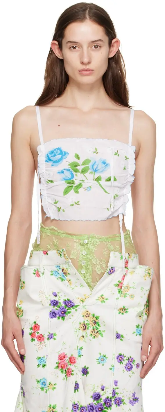 Yuhan Wang White Handkerchief Camisole In Blue Rose - 40% Off 