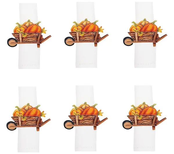 VALERIE PARR HILL Pumpkin Wheelbarrow Set Of 6 Napkin Rings Va Lerie
