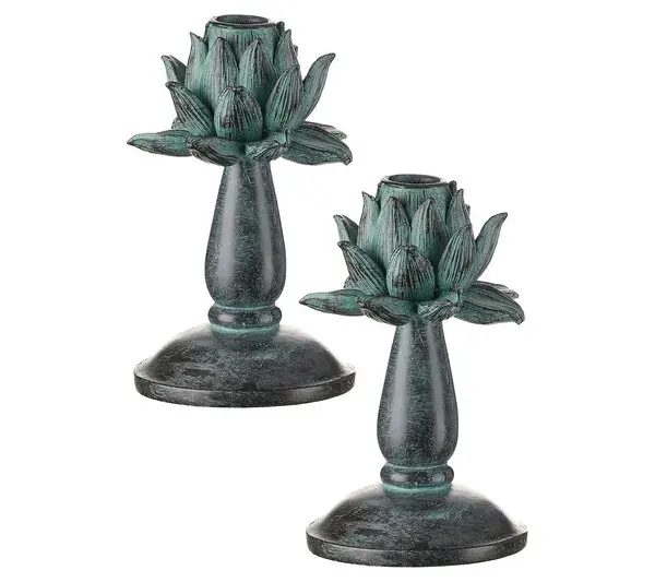 VALERIE PARR HILL Set Of 2 Artichoke Taper Candleholders 6.5