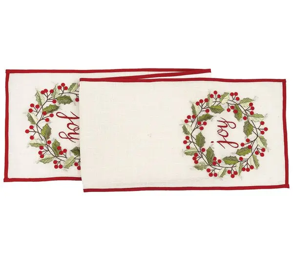 VALERIE PARR HILL Joy Wreath Embroidered Table Runner Valerie