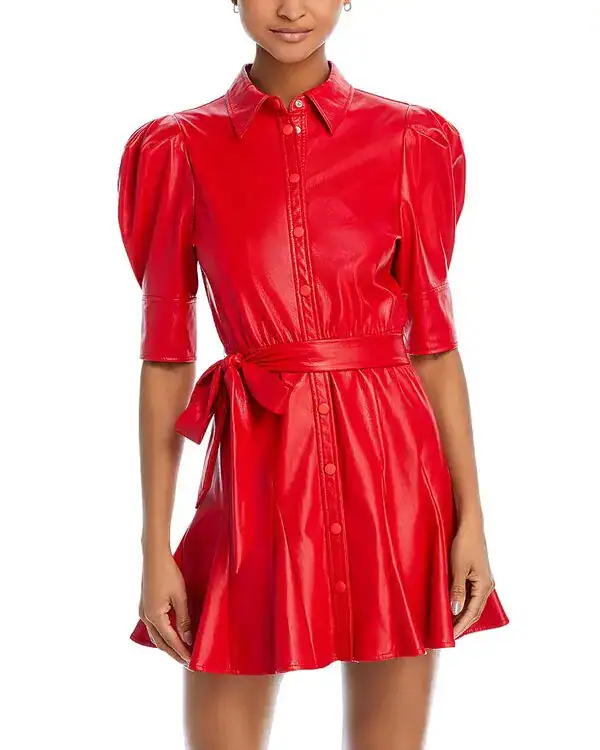 alice and olivia red leather dress Mila Faux Leather Mini Dress