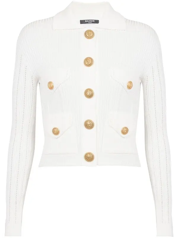 Balmain Buttoned Ribbed Cardigan - White