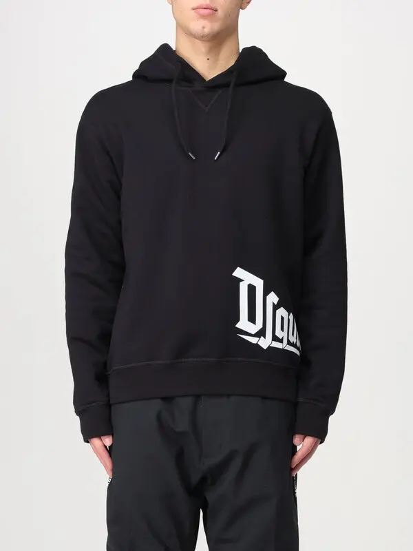 Dsquared2 Cotton Hoodie With Printed Logo - Black