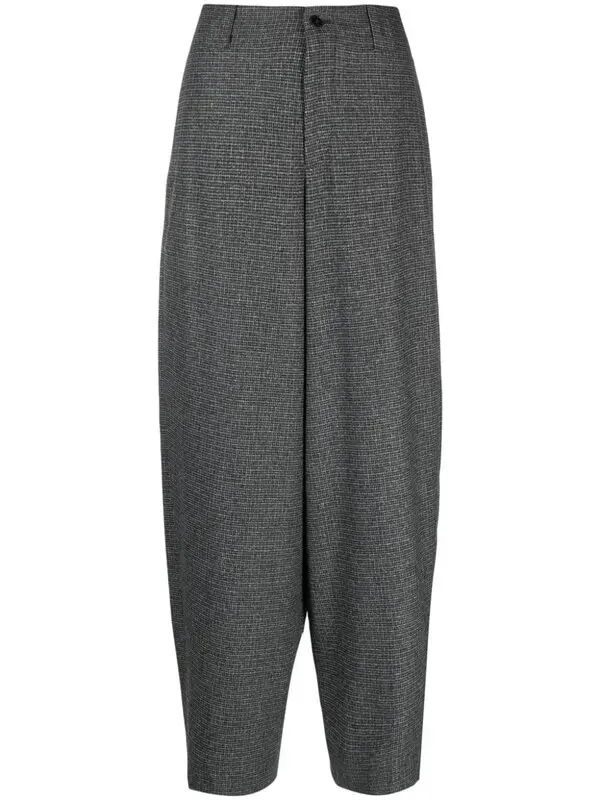 Closed Check-pattern Tapered Trousers - Grey