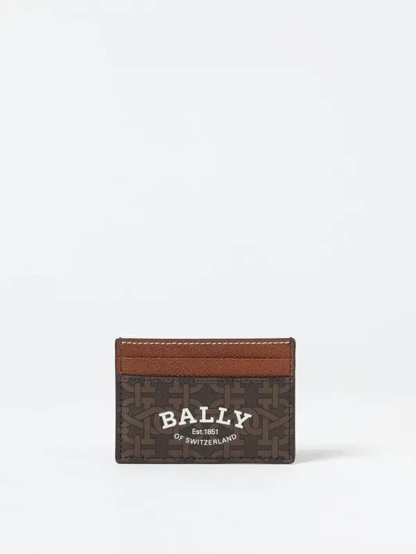 Bally Credit Card Holder In Grained Leather And Coated Cotton
