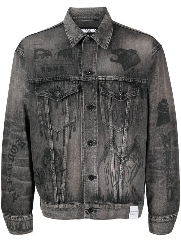 NEIGHBORHOOD Type-3 Graphic-print Denim Jacket