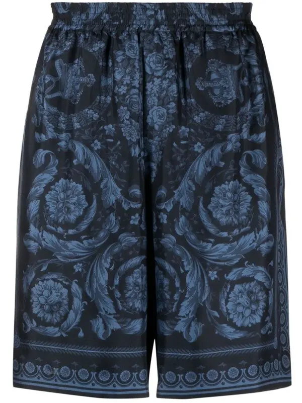 Versace Barocco-print Silk Shorts - Blue