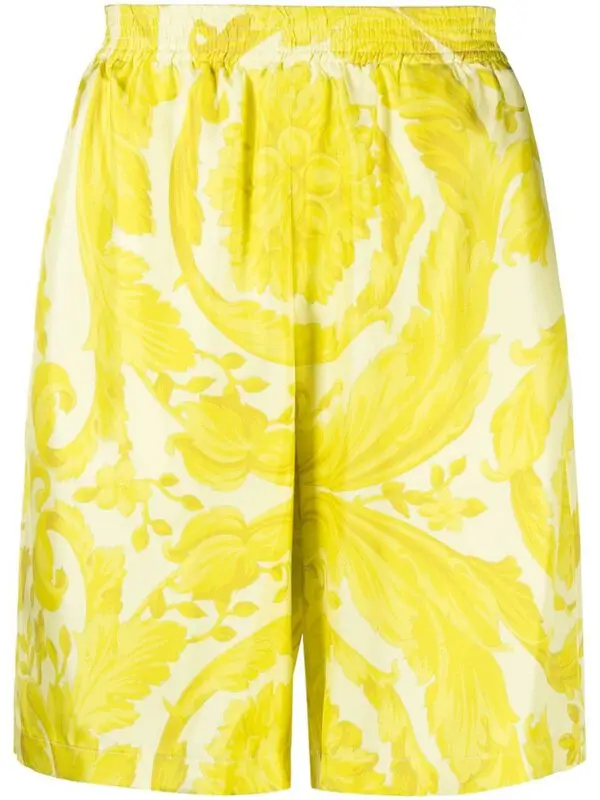 Versace Barocco-print Silk Shorts - Yellow