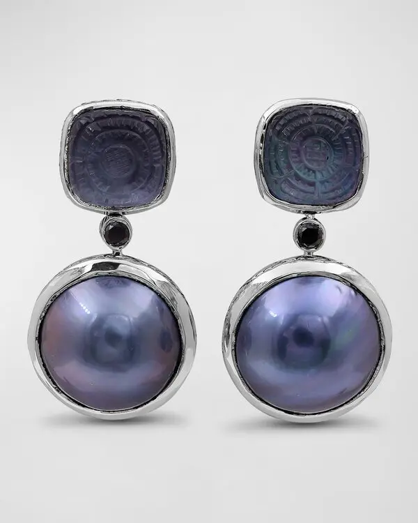 Stephen Dweck Hand-carved Quartz And Mabe Pearl Earrings With Diamonds