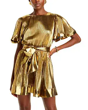 slim fit dress slacks Glowing Icon Metallic Halter Mini Dress