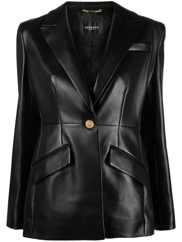 Versace Medusa Leather Blazer - Black | Editorialist