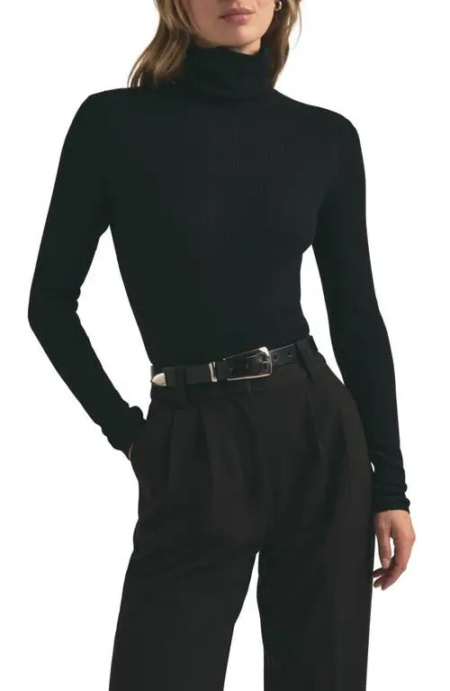 FAVORITE DAUGHTER Amelia Rib Merino Wool Turtleneck Top - Black