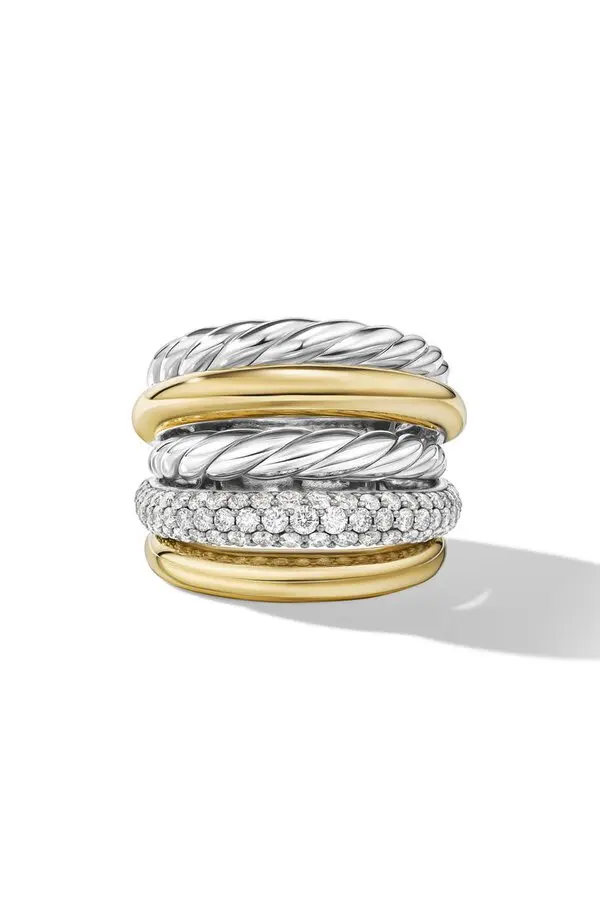 David Yurman Bold Mercer Diamond Stack Ring - Sterling Silver/ 18ky ...