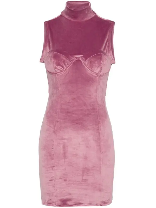 Gcds Logo-embroidered Velvet Minidress - Purple