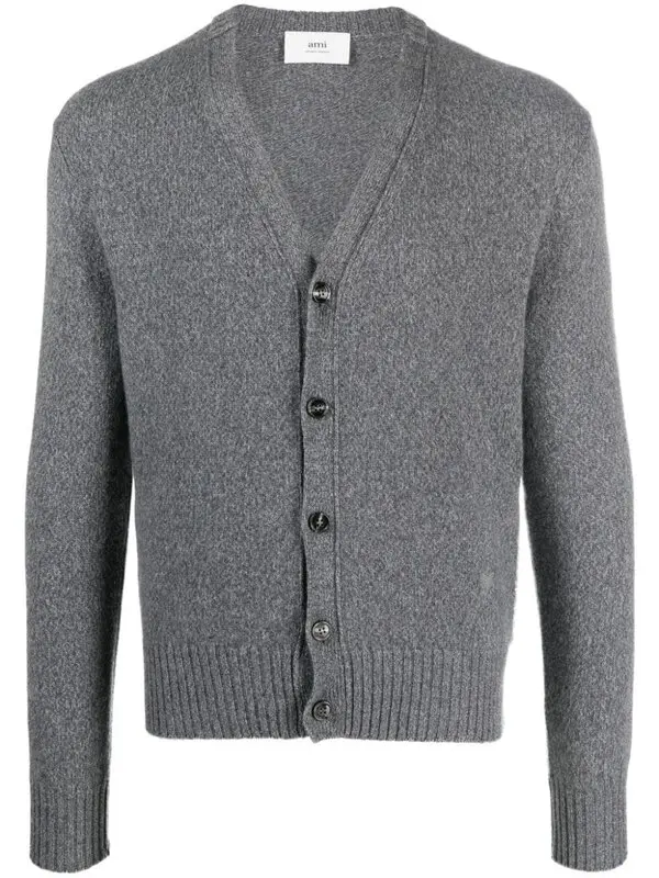 Ami V-neck Knit Cardigan - Grey
