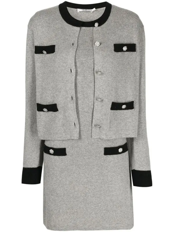 B+AB Crystal-embellished Button Fine-knit Suit Skirt