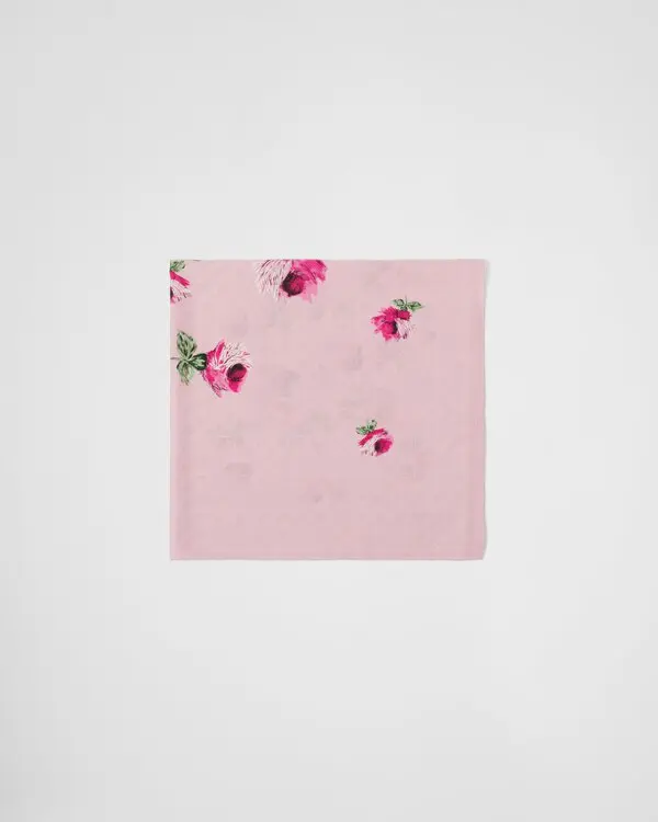 Prada Crepe De Chine Jacquard Scarf 90x90 - Quartz